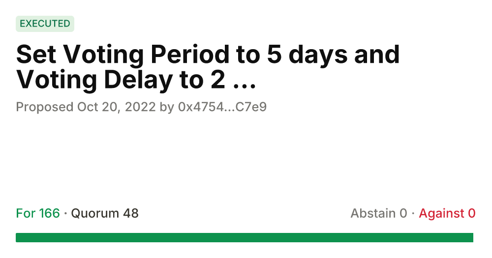 Set Voting Period to 5 days and Voting Delay to 2 days (Prop 161 ...