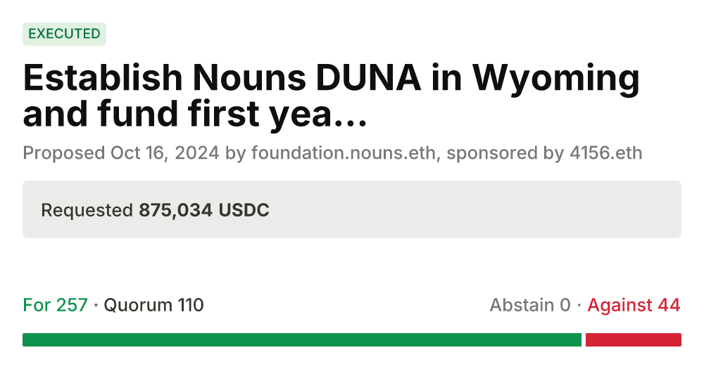 Establish Nouns DUNA in Wyoming and fund first year of operations (Prop ...